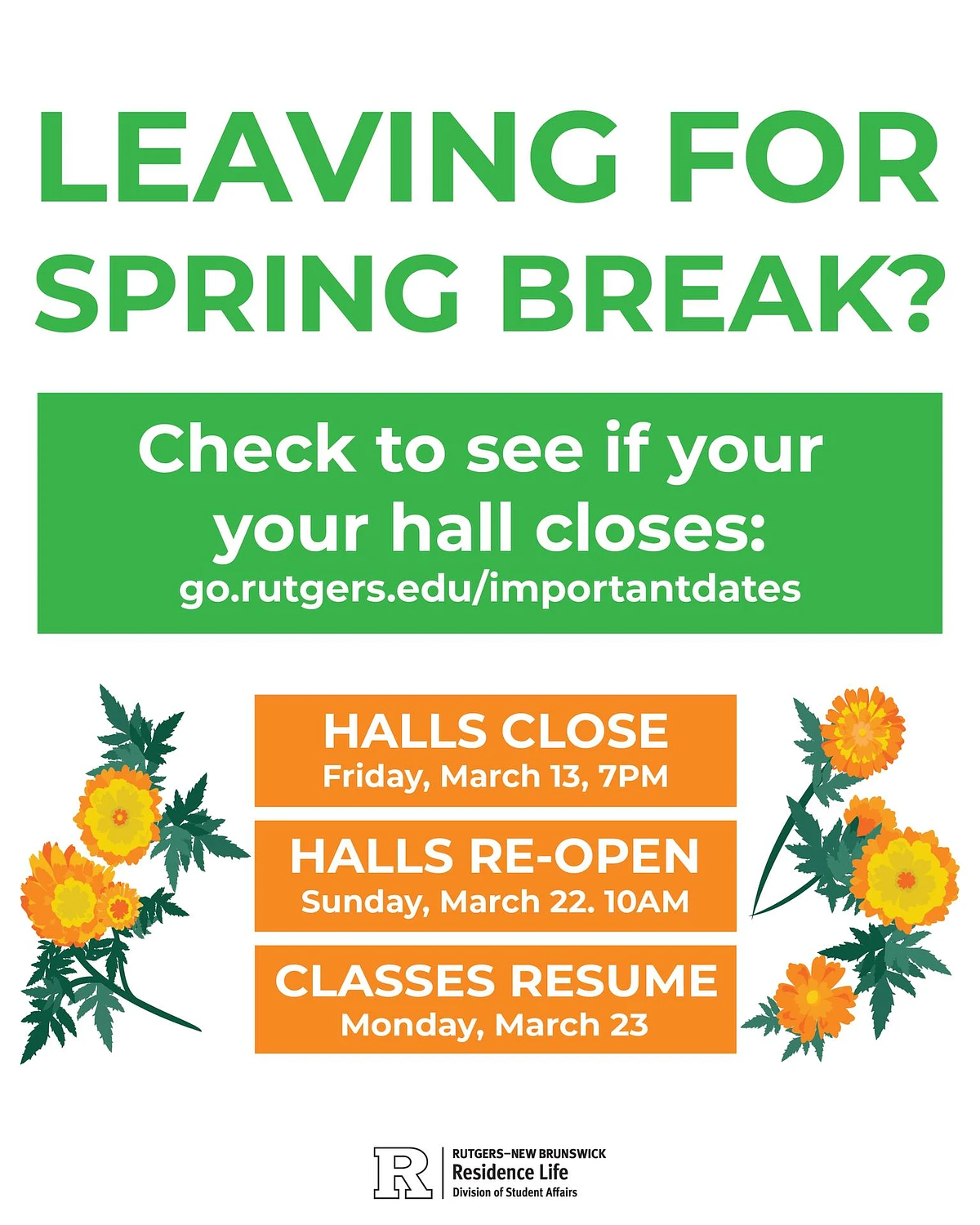 Spring Break Residence Hall Closures | R Family Hub